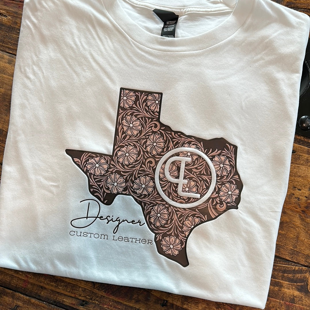White Texas Logo T-Shirt – Designer Custom Leather